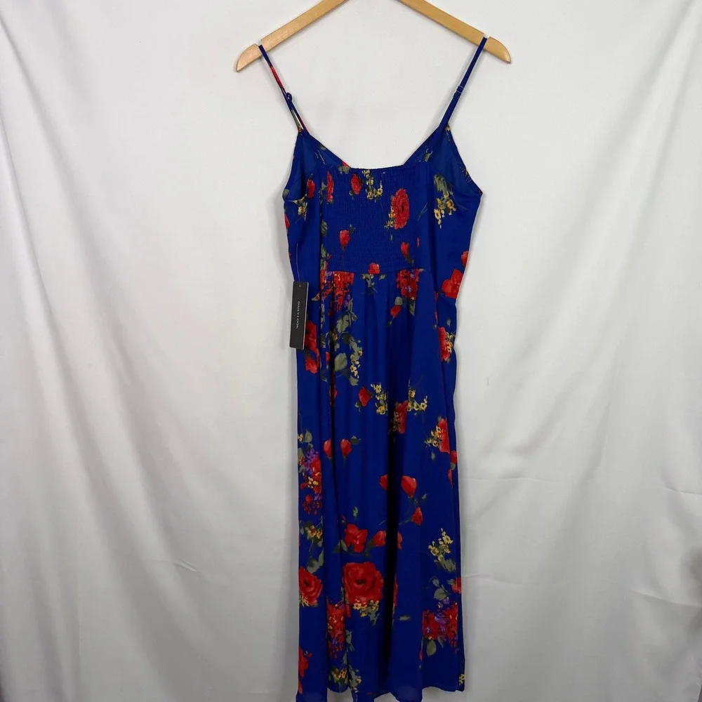 Olivia Grey | Dresses | Olivia Grey Floral Midi Dress Blue Poppy Button ...
